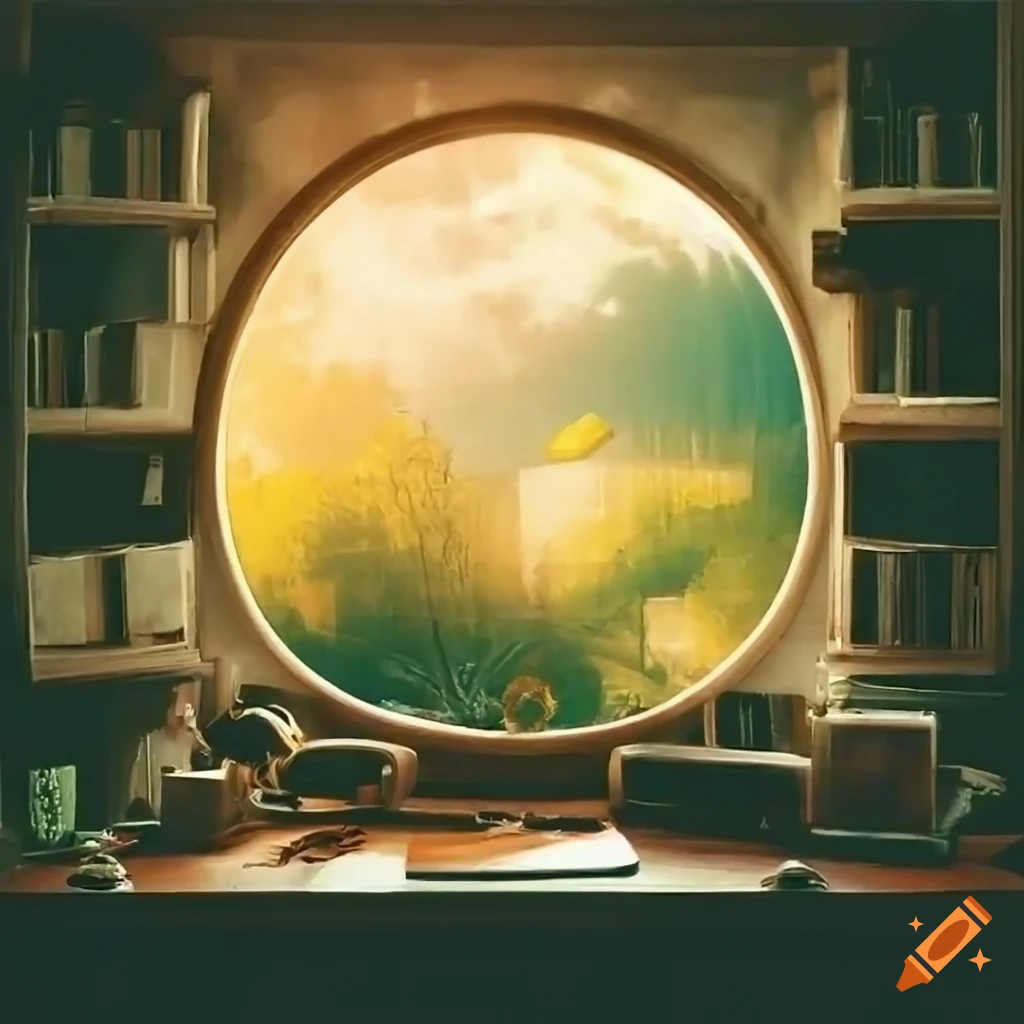 Image of an old academia study room with a fusion of medieval and ...