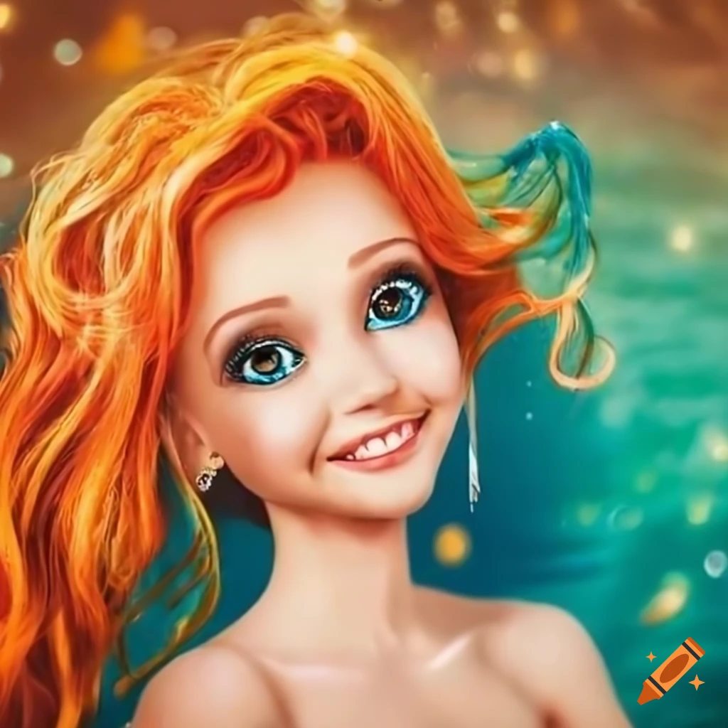 Portrait of a smiling mermaid at the beach on Craiyon