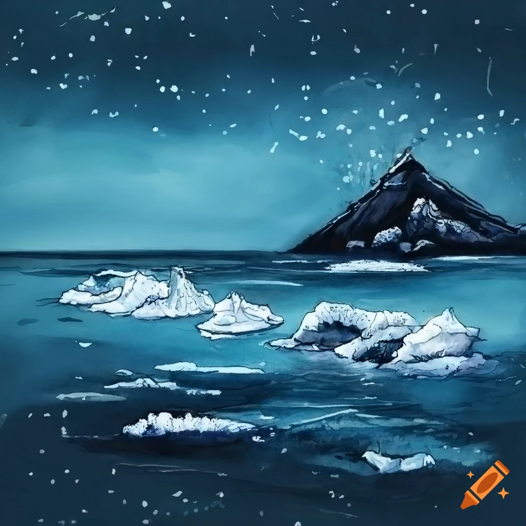 Pen drawing of an island in stormy sea on Craiyon