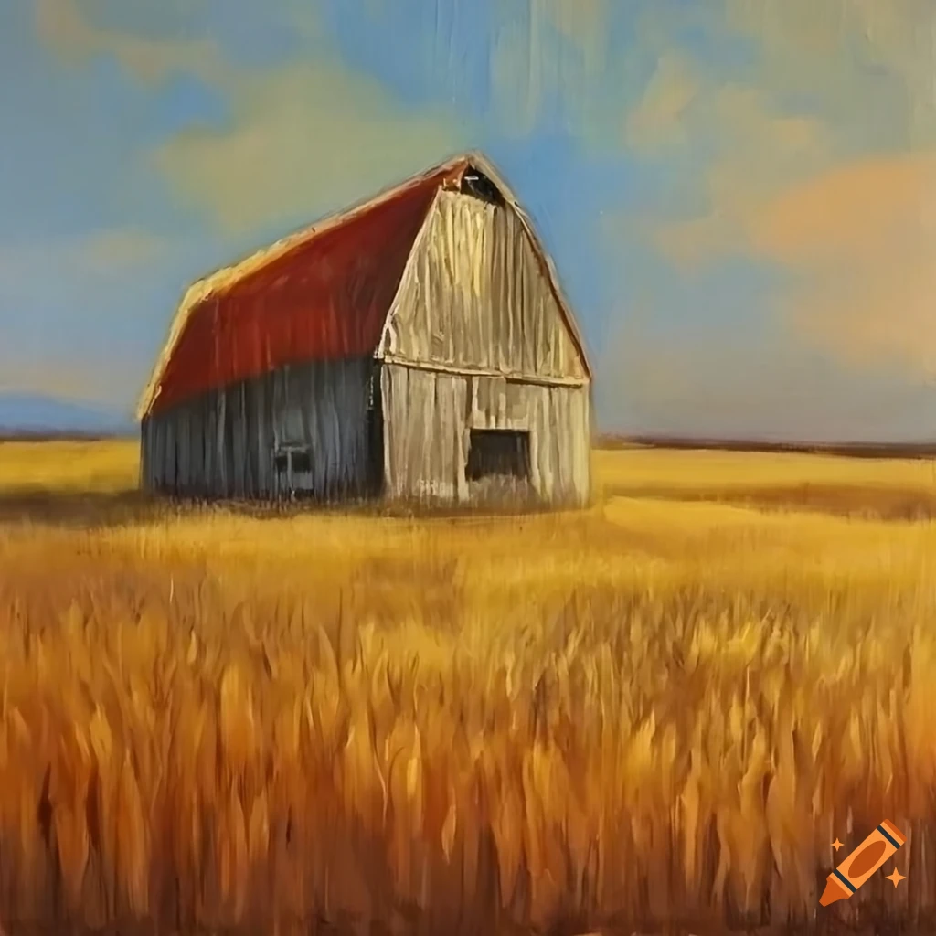 Watercolor and ink painting of a raspberry field with a raspberry barn ...