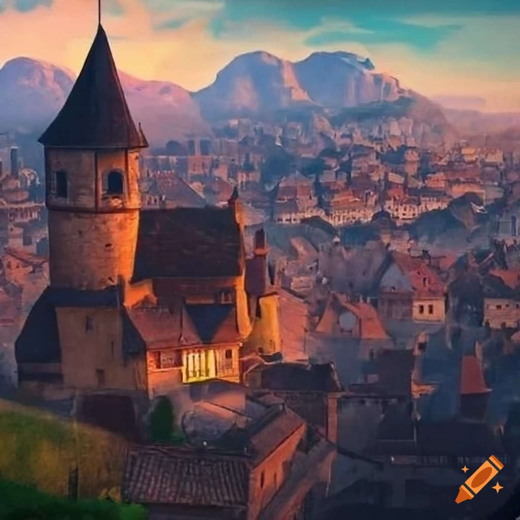 View of a medieval town on Craiyon