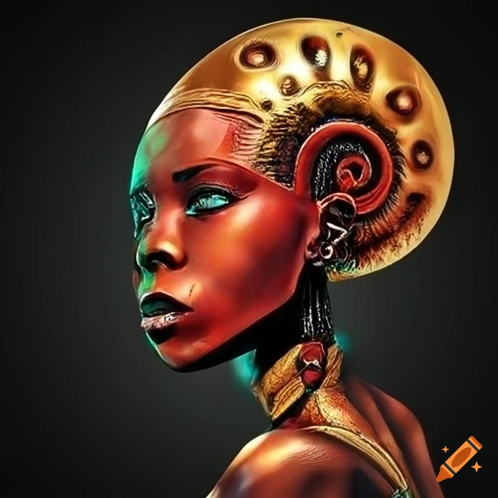Surreal abstract art of a cyborg african tribe
