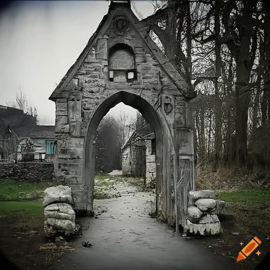 Spooky ghost gate in a village