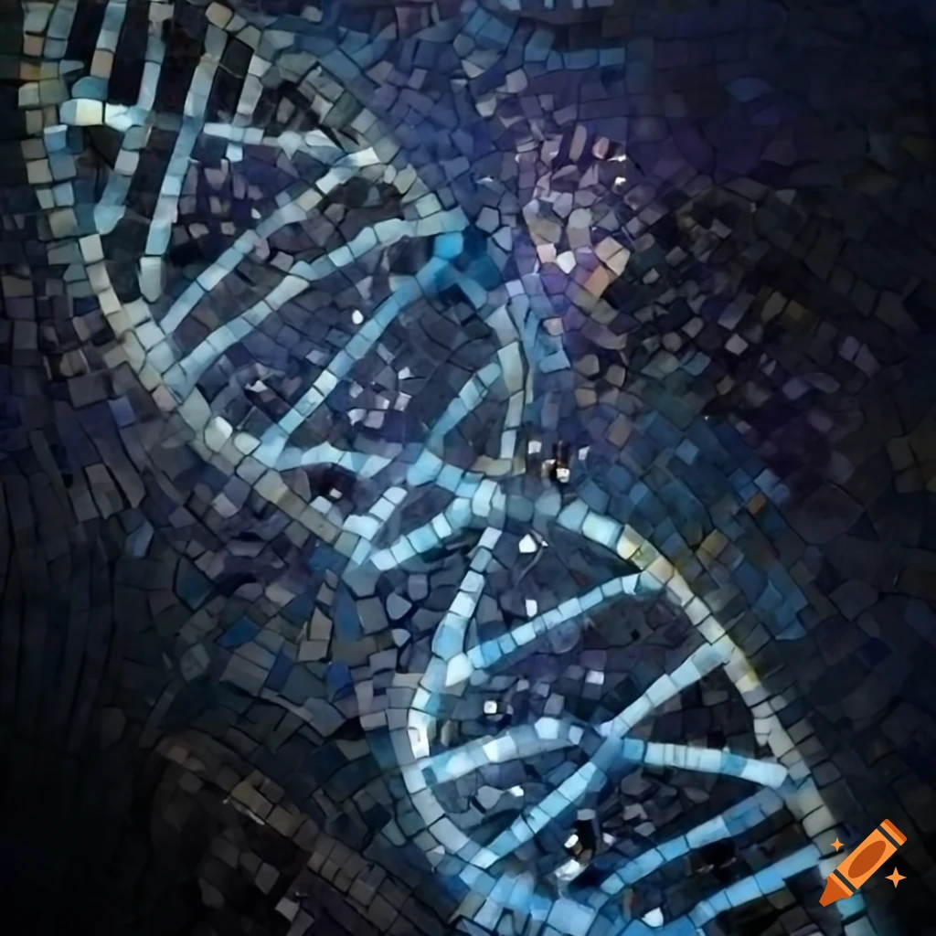 Mosaic mural of a dna helix on Craiyon