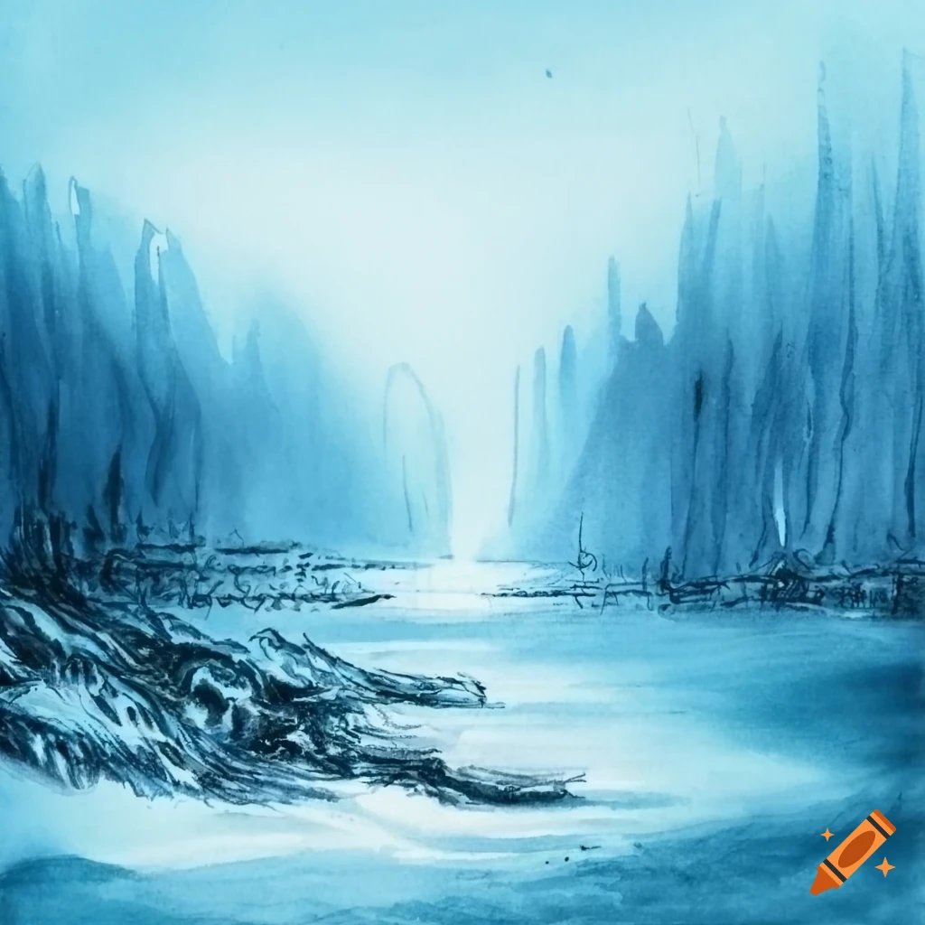 Ink drawing of a desolate island in a stormy ocean on Craiyon