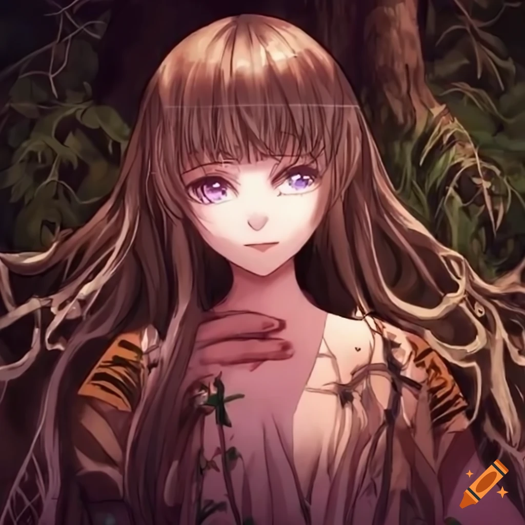 Artistic depiction of anime girl growing from a tree on Craiyon