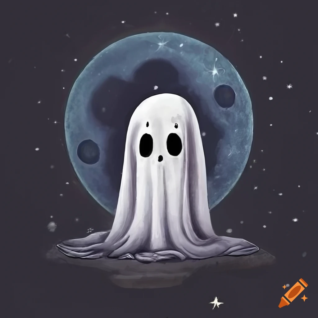 Ghost reading a book on top of the moon in a unique drawing on Craiyon