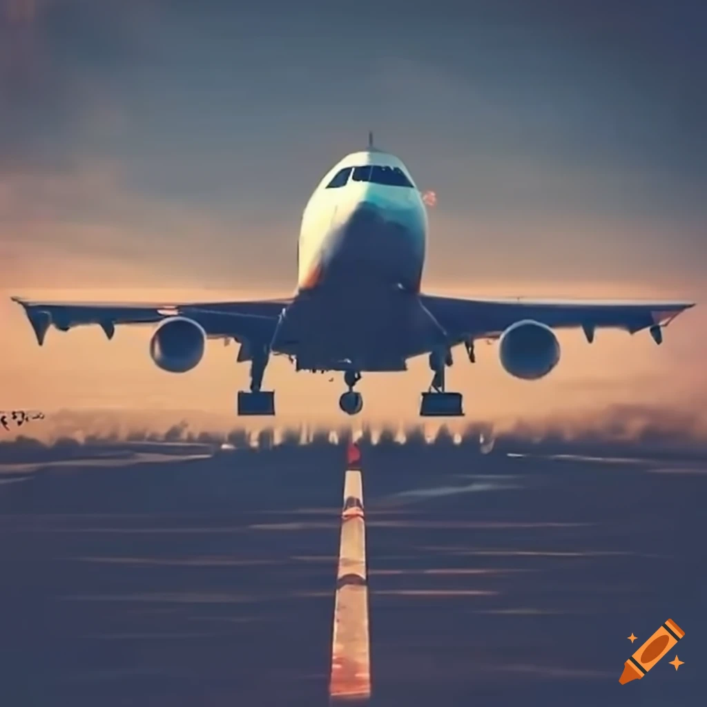 Airplane landing on the runway