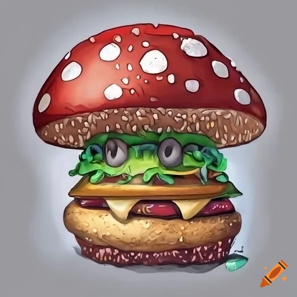 Creative mushroom-shaped hamburger with sesame on Craiyon