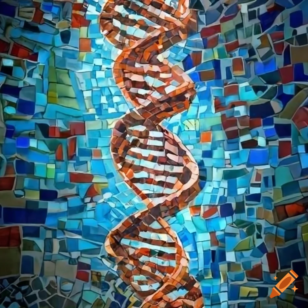 Mosaic mural of a dna helix on Craiyon