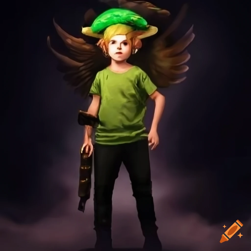 Illustration of an elf boy with a paint gun on Craiyon