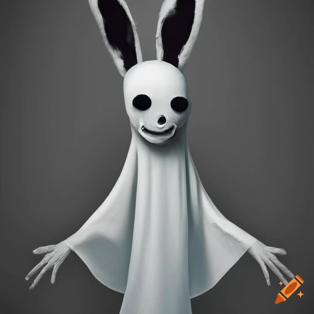 Adorable ghost with rabbit ears and pointy hands on Craiyon