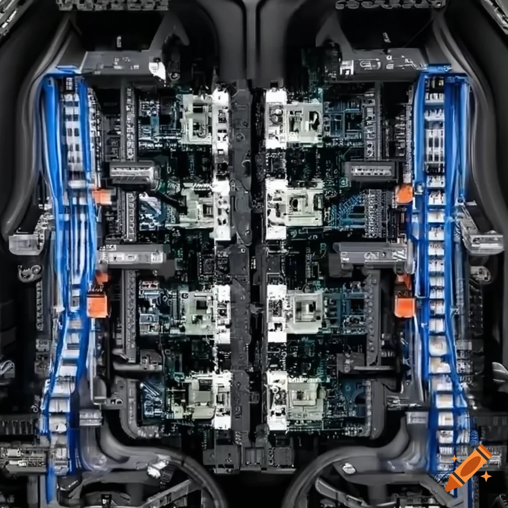 Close-up of a futuristic utility panel with complex wiring