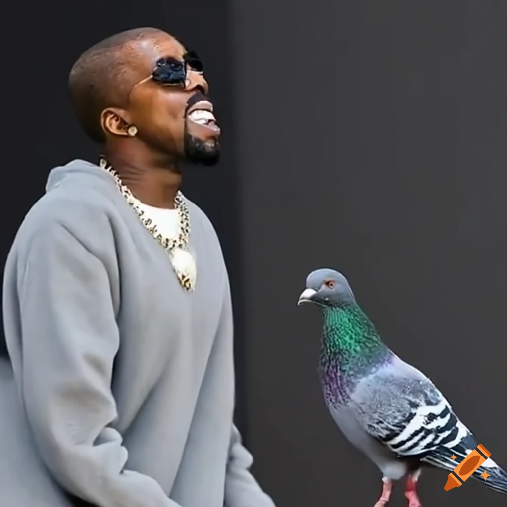 Artistic depiction of kanye west with a pigeon on Craiyon