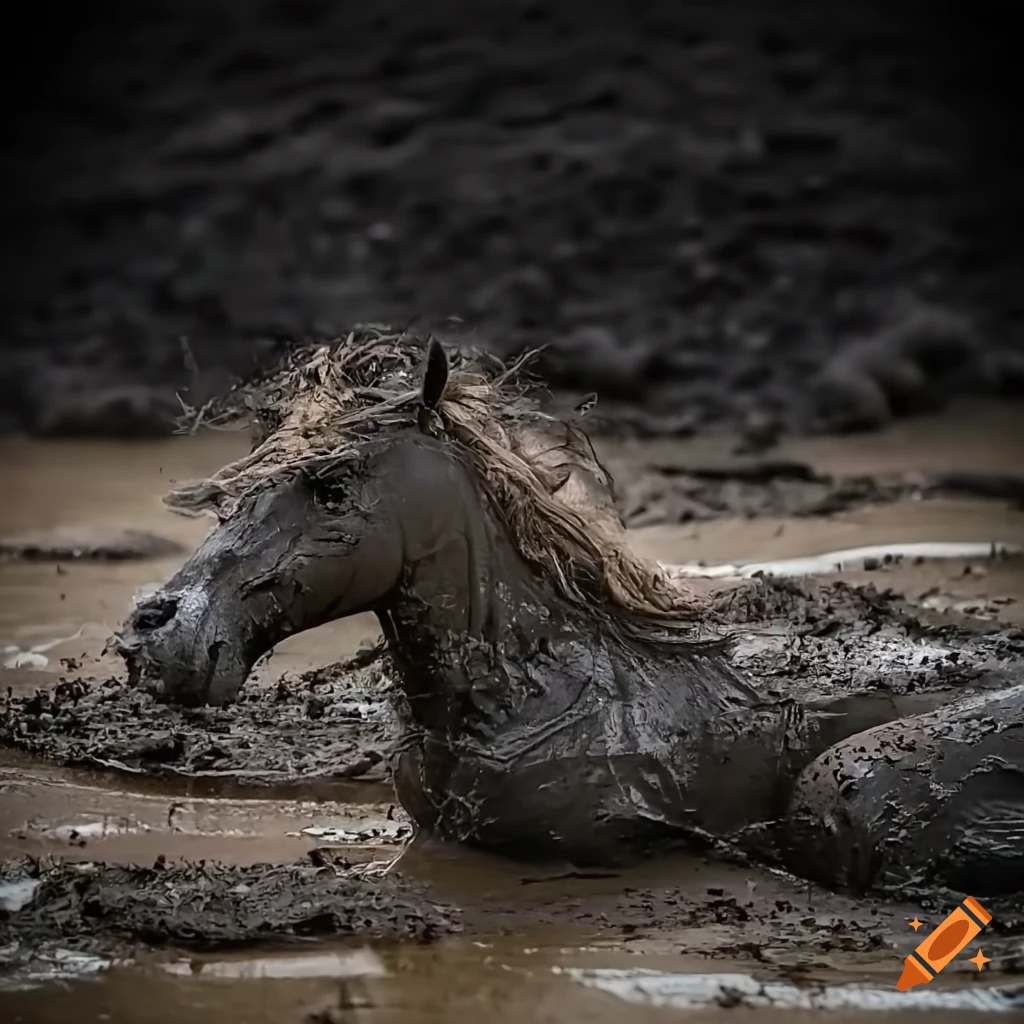 Unicorn relaxing in a mud pit on Craiyon