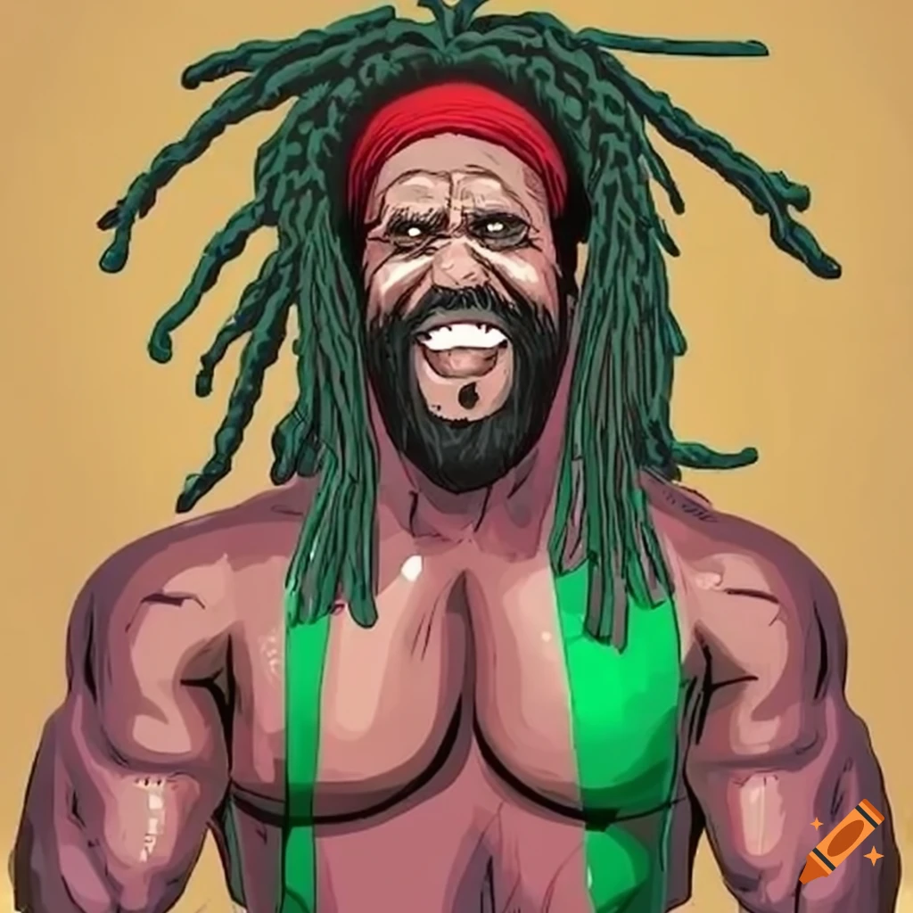 Comic book illustration of a professional wrestler named papa rasta on ...
