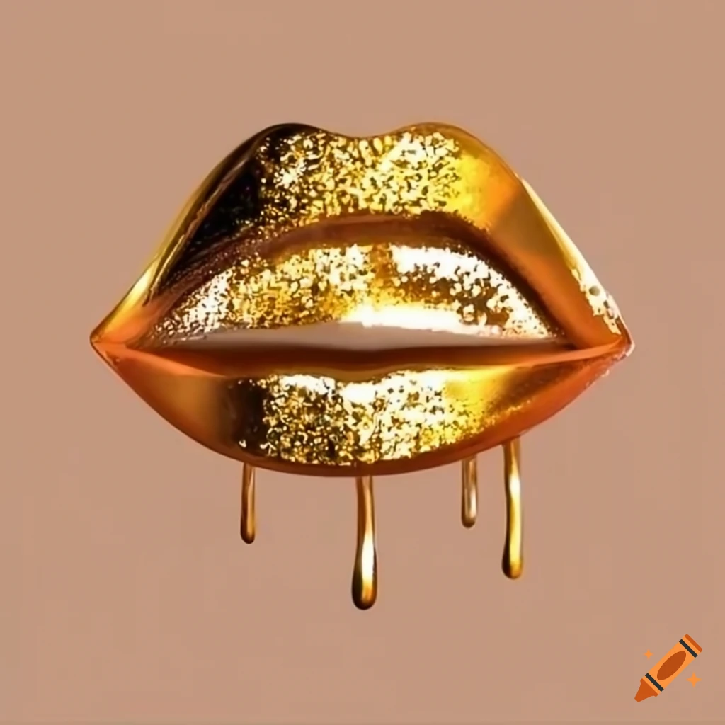 Abstract golden lips with dripping colors