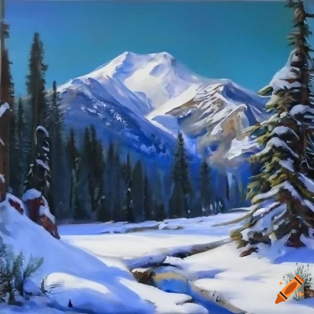 Realistic oil painting of snowy wilderness in California on Craiyon