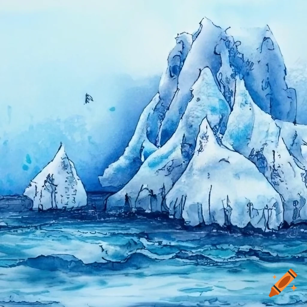 Pen drawing of island in stormy sea