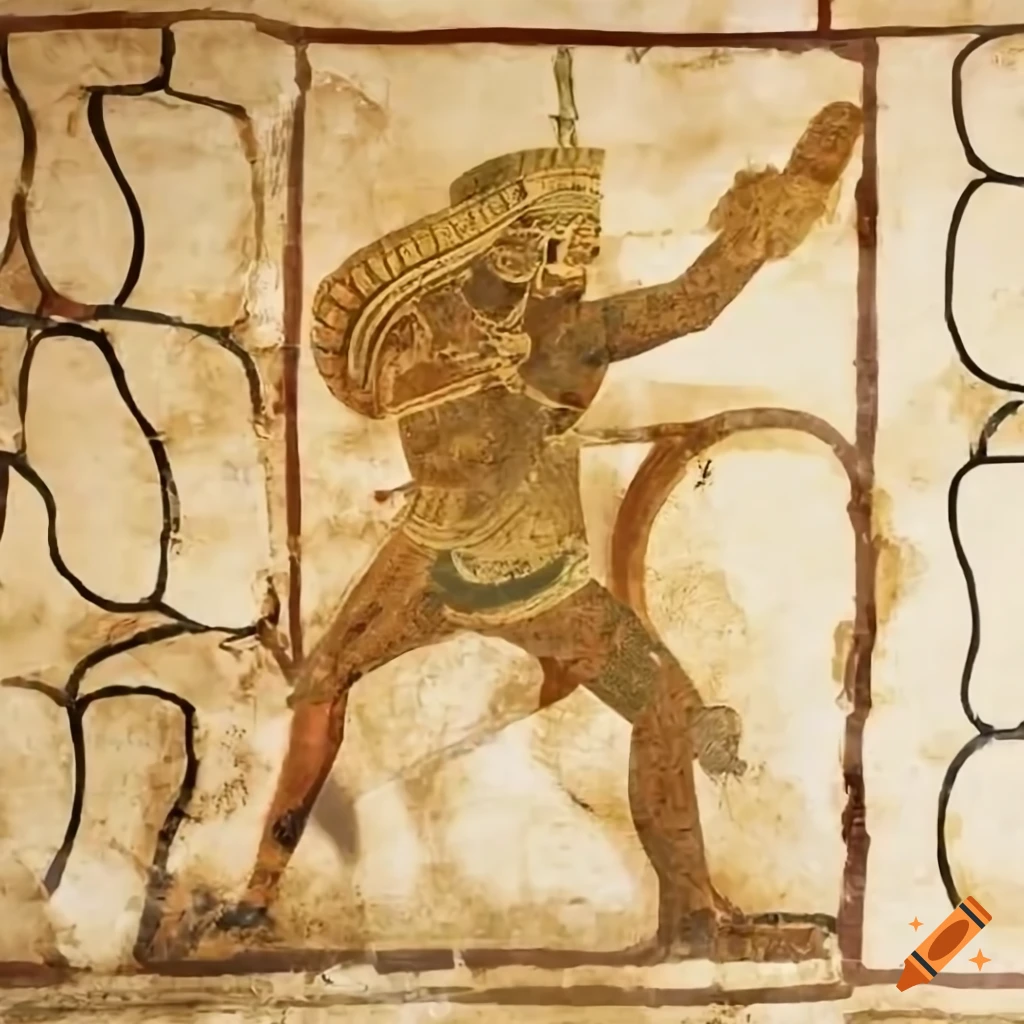Drawing of a warrior on an ancient fresco wall on Craiyon