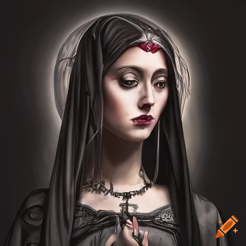 Depiction of gothic woman and catholic iconography on Craiyon