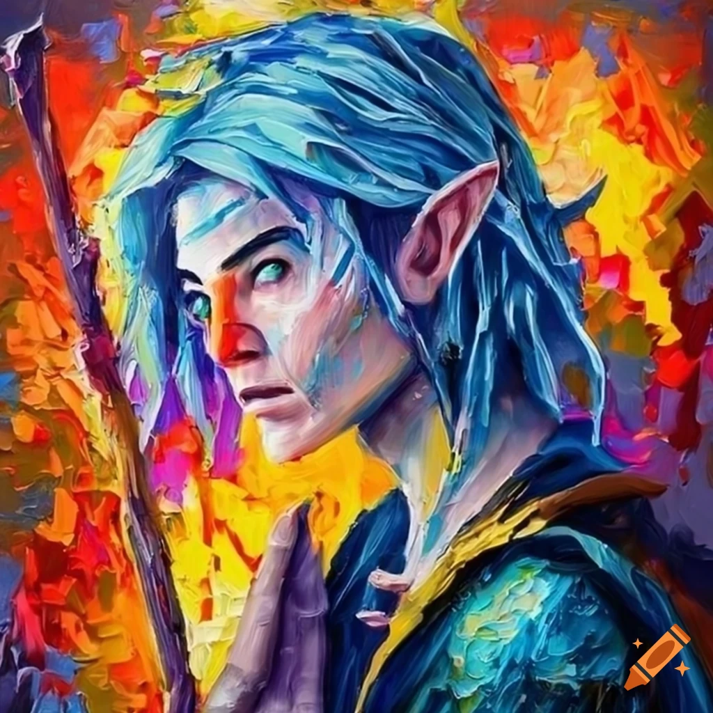 Palette knife painting of a wizard casting a spell on Craiyon