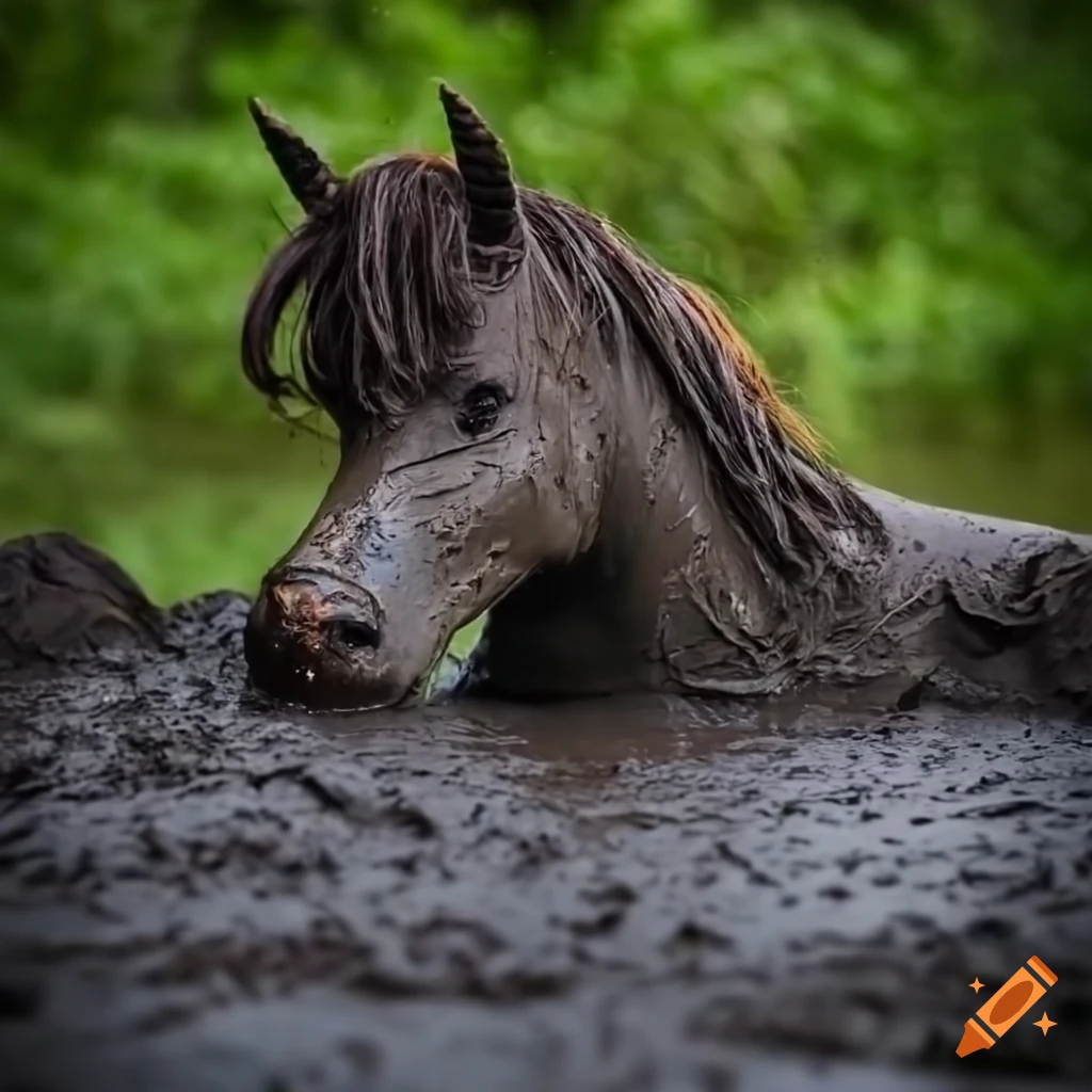 Unicorn enjoying in mud pit on Craiyon