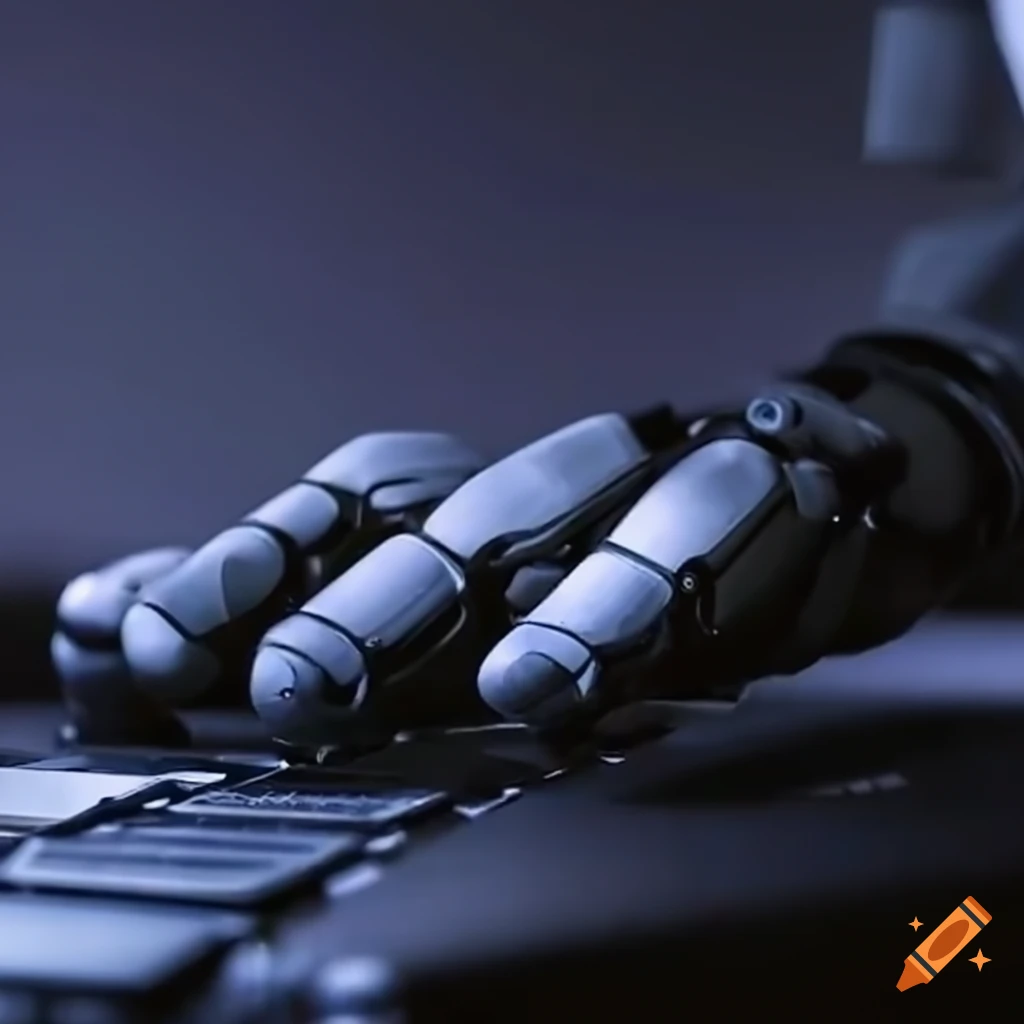 Metal hand typing on a laptop on Craiyon