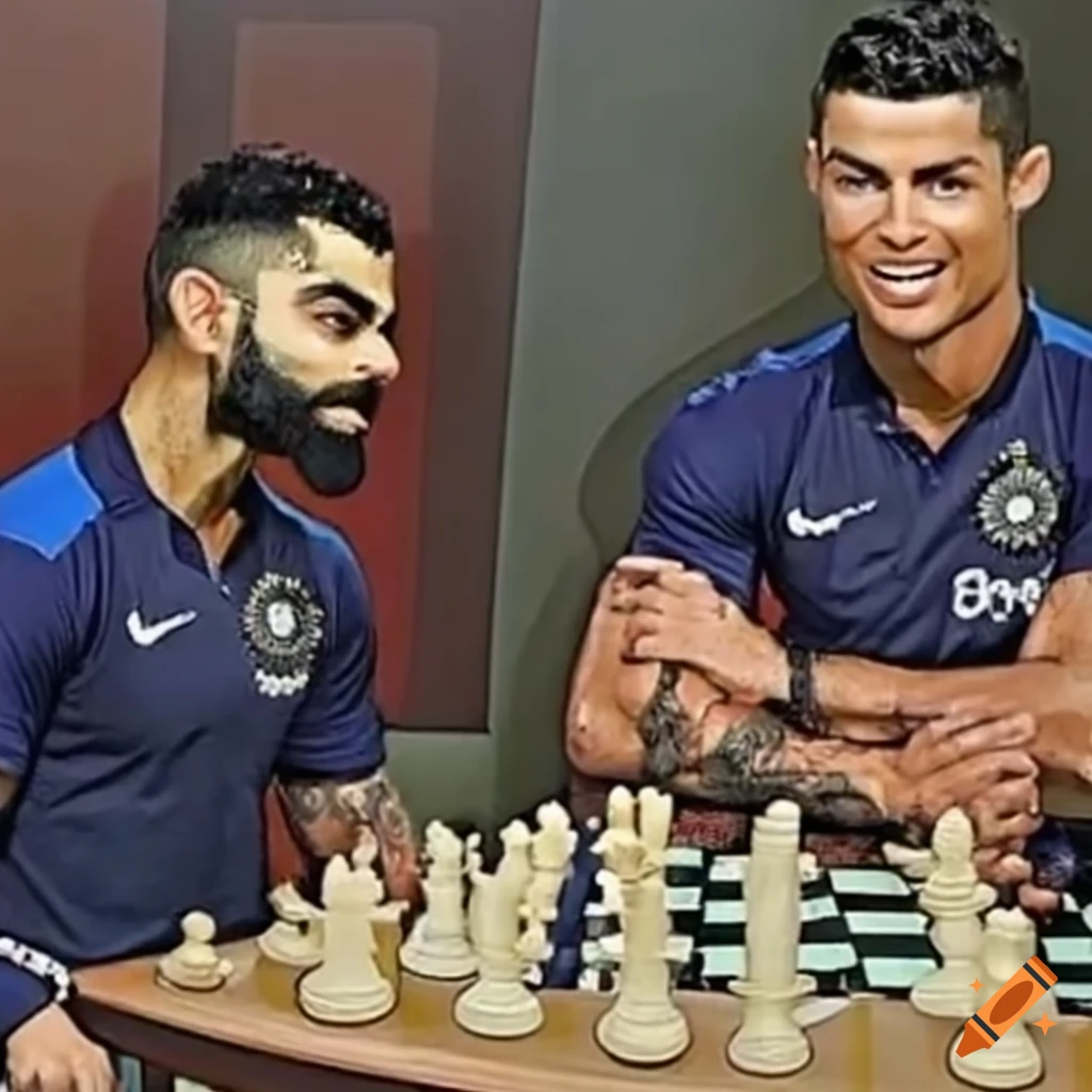 Virat kohli and ronaldo playing chess on Craiyon