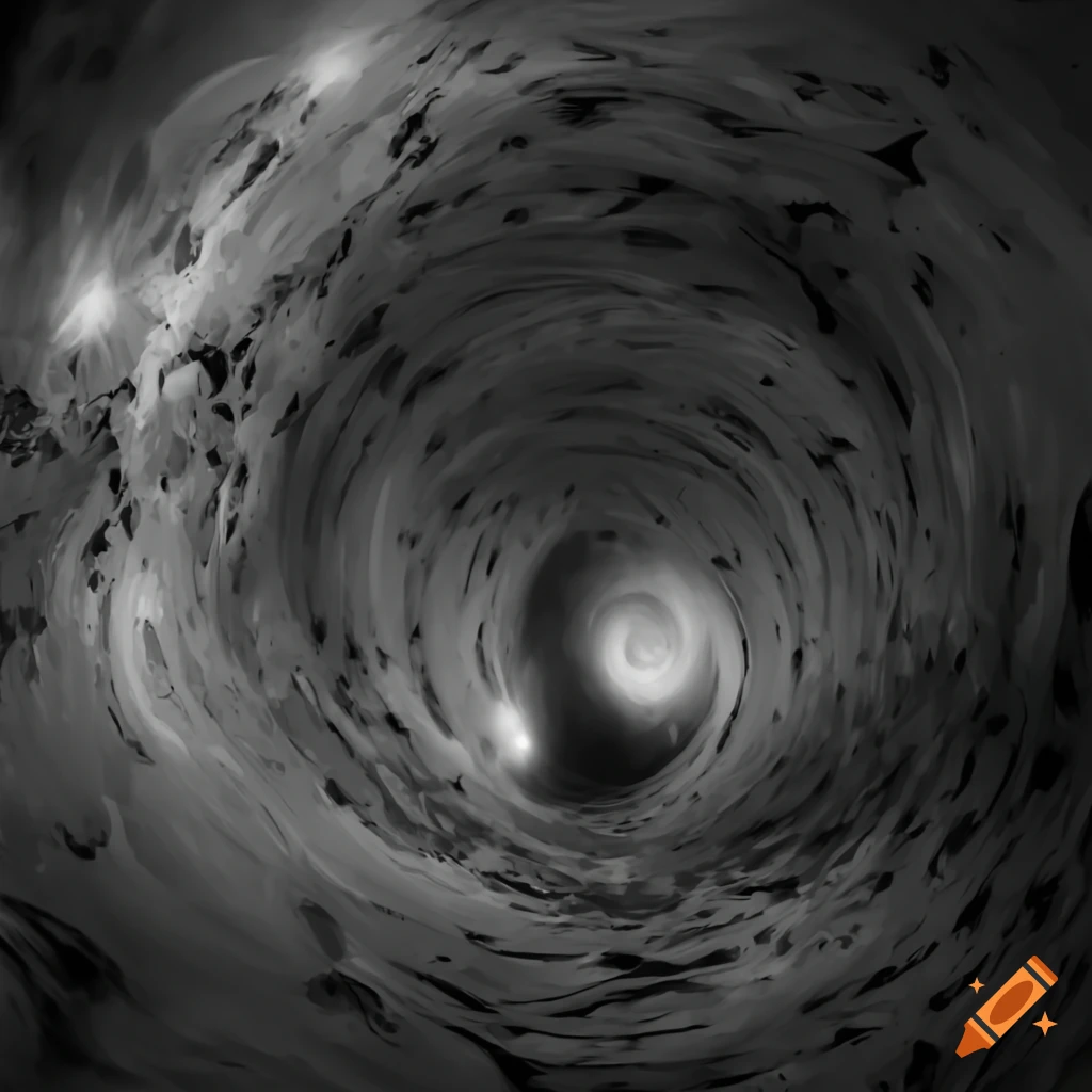 Detailed black and white concept art of a dark universe on Craiyon