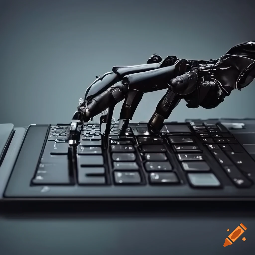 Metal hand typing on a laptop on Craiyon