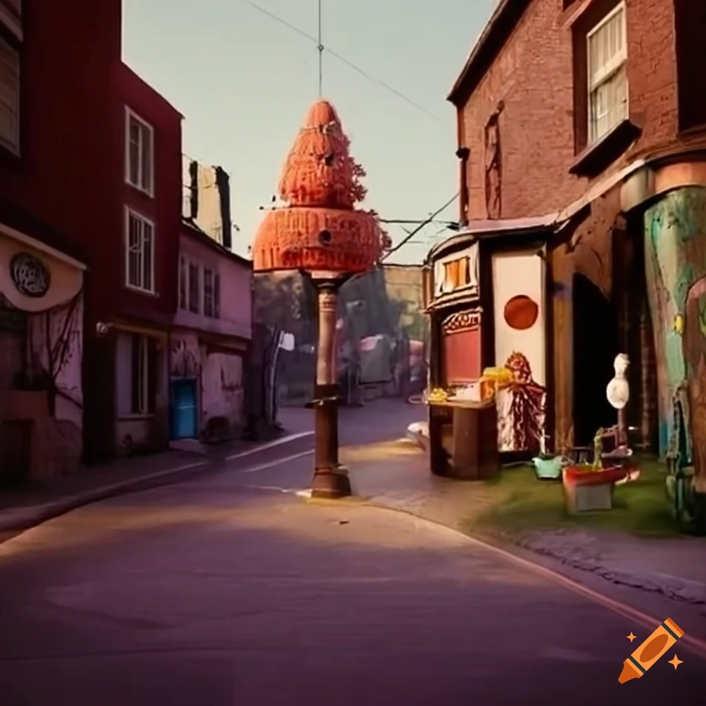 Whimsical street scene with hippie vibes on Craiyon