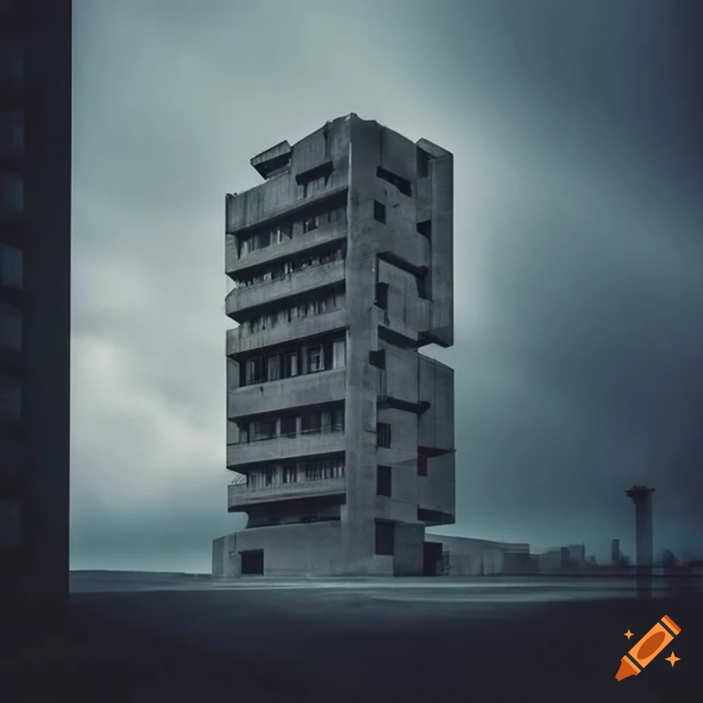 Brutalist building against the sky on Craiyon