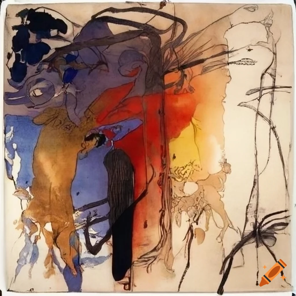 Robert rauschenberg japanese art nouveau watercolour and ink yoshitaka ...