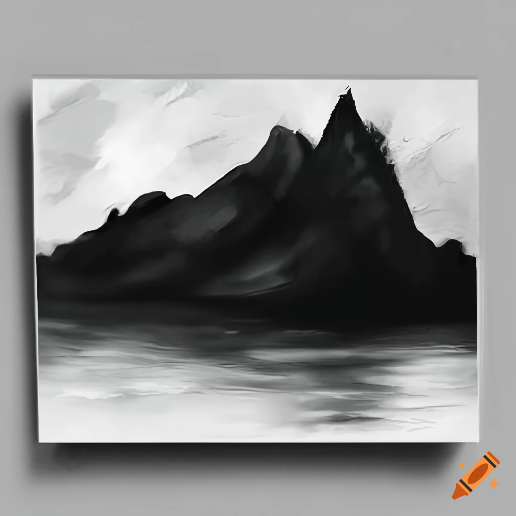 Dramatic pencil drawing of mountain pass and forest valley on Craiyon