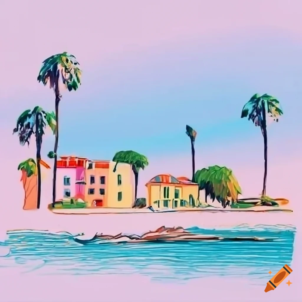 White outline of houses on the french riviera on Craiyon