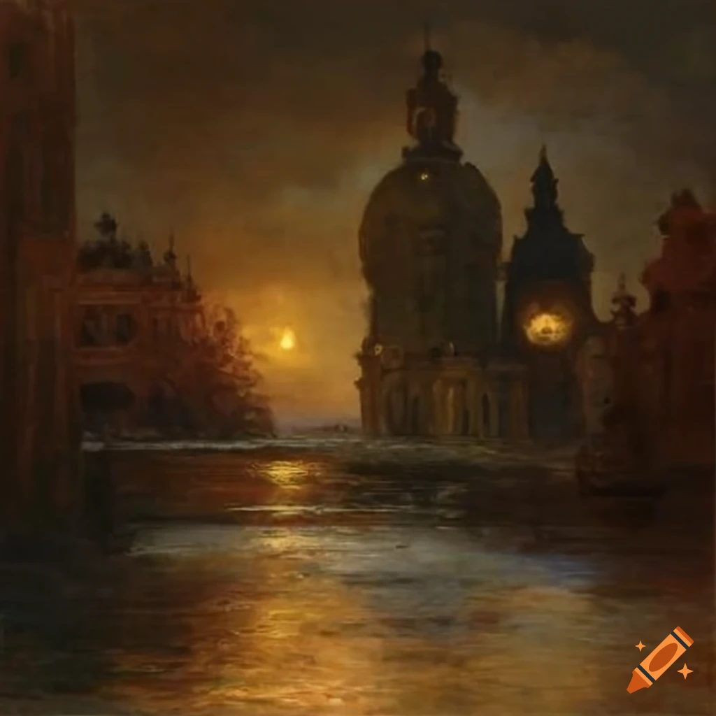 Neoclassical landscape painting with a lovely sky on Craiyon