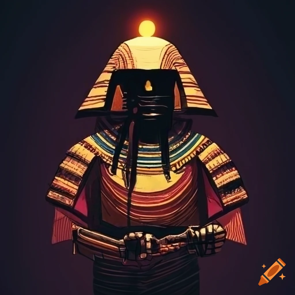 Vector art of a mysterious samurai with glowing golden eyes on Craiyon