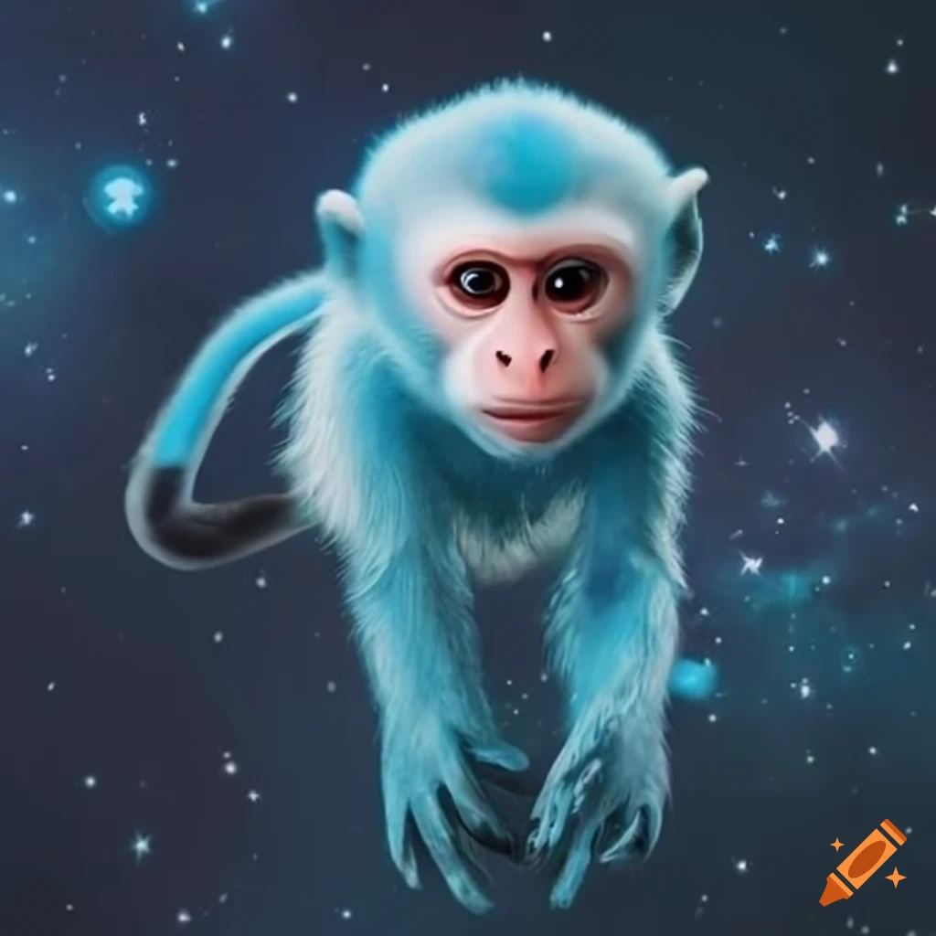 White and blue monkeys in space