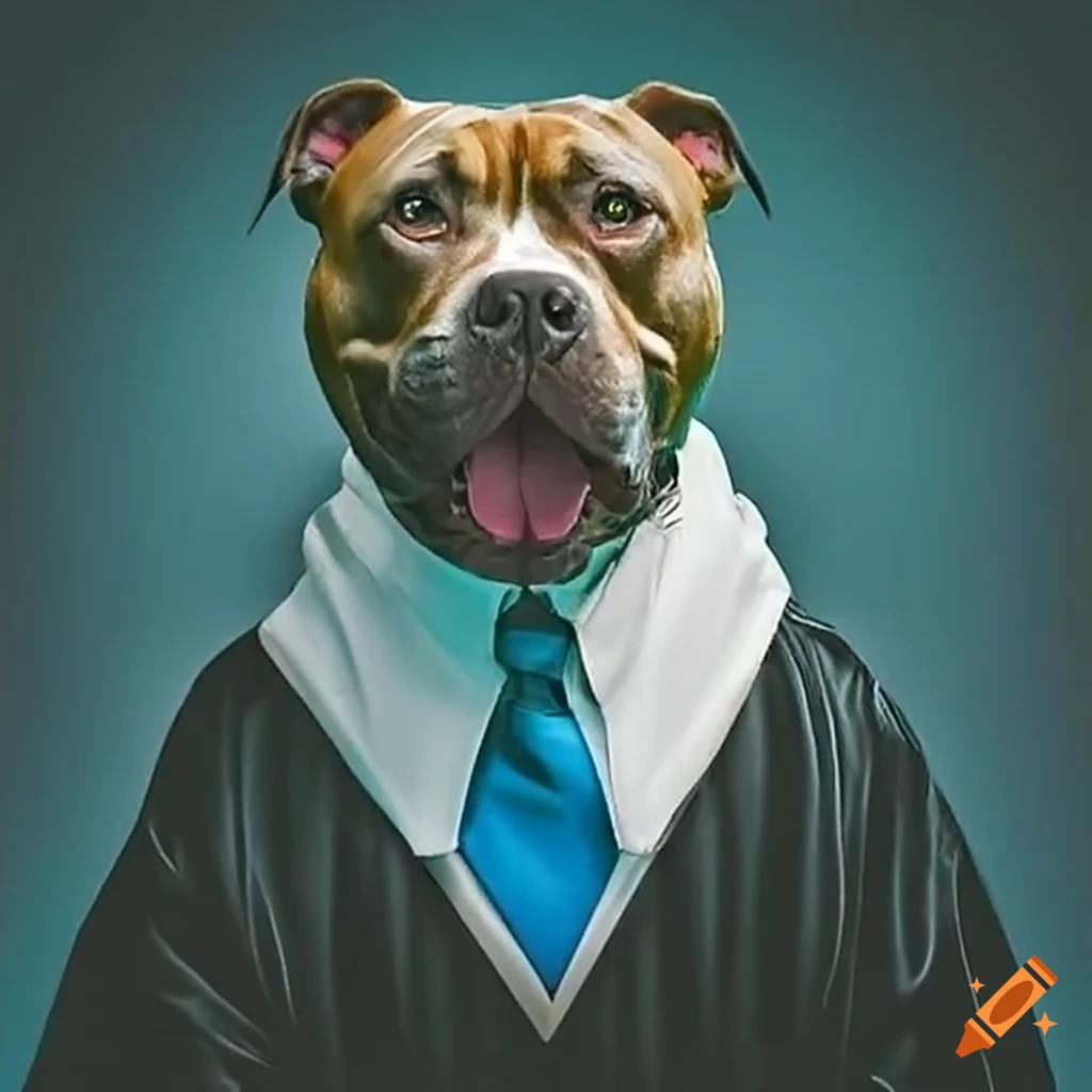 Pitbull dressed as a judge in a courtroom on Craiyon