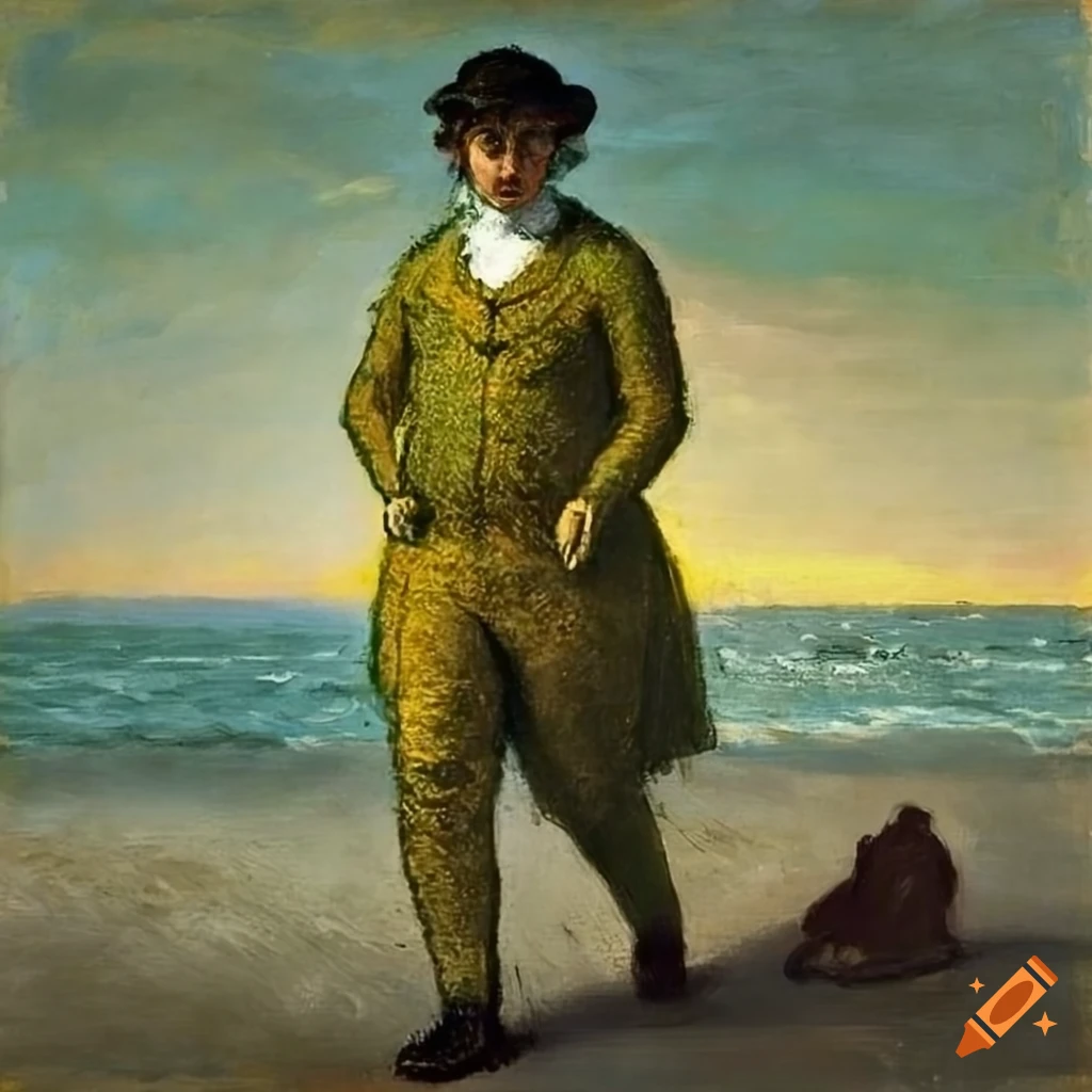 Portrait of a fat man in a golden green suit