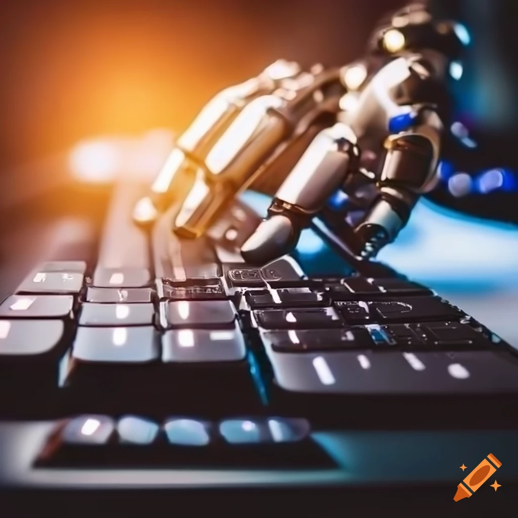 Robot hand typing on a keyboard on Craiyon