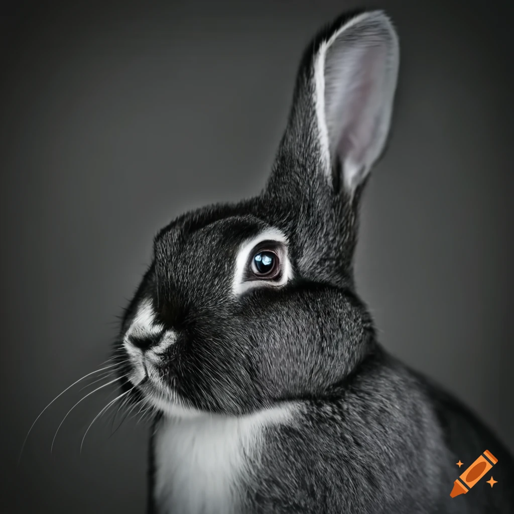 Black rabbit with green eyes and white whiskers
