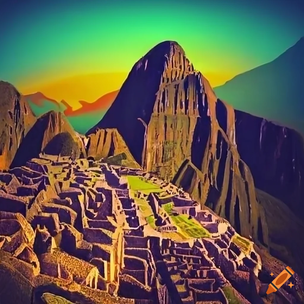 Unique colorful depiction of machu picchu