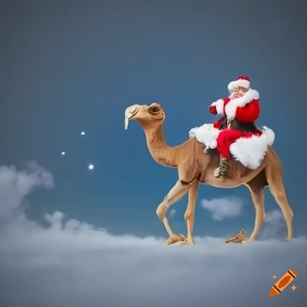 Santa claus riding magical camels in the sky on Craiyon