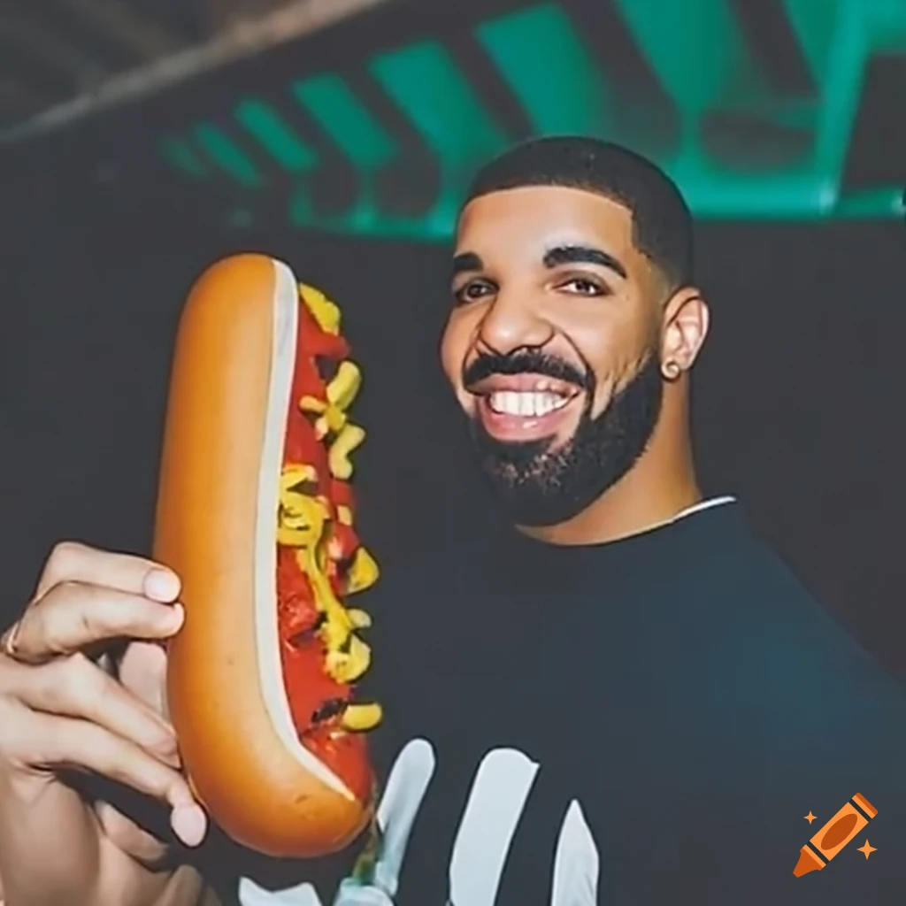 Drake eating a hotdog on Craiyon