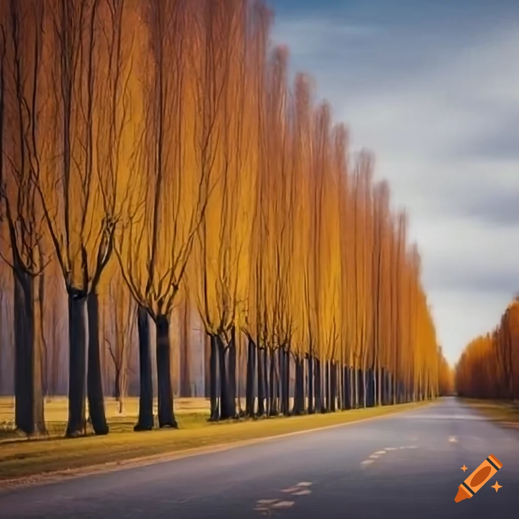 Photo of an alley of old poplar trees in an industrial city on Craiyon