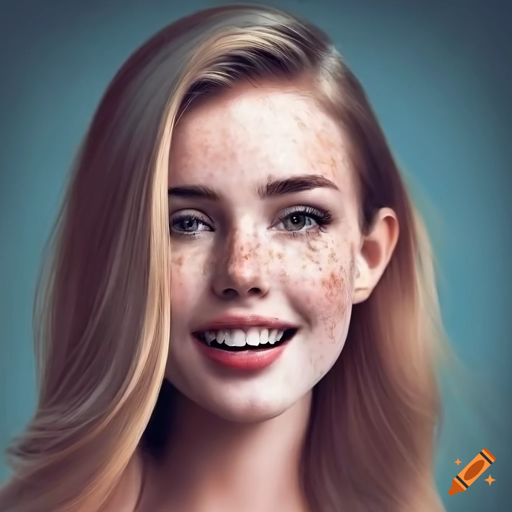 Portrait Of A Young Woman With Freckles And Dark Blonde Hair On Craiyon