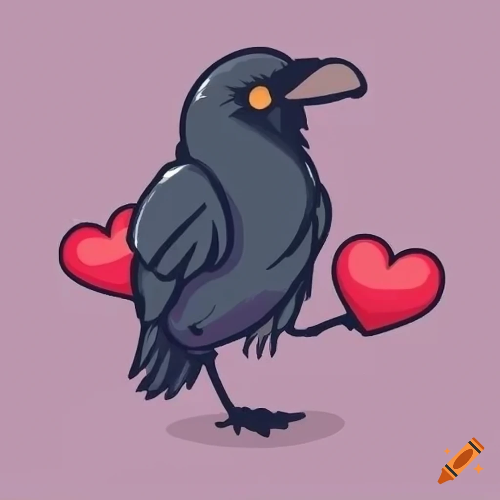 Crow holding a heart in emote style on Craiyon