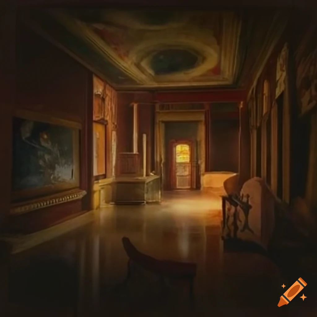 Photo of a dimly lit art gallery on Craiyon